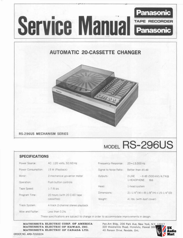 Panasonic RS-296US Automatic Reverse Cassette Changer Photo #2084561 ...